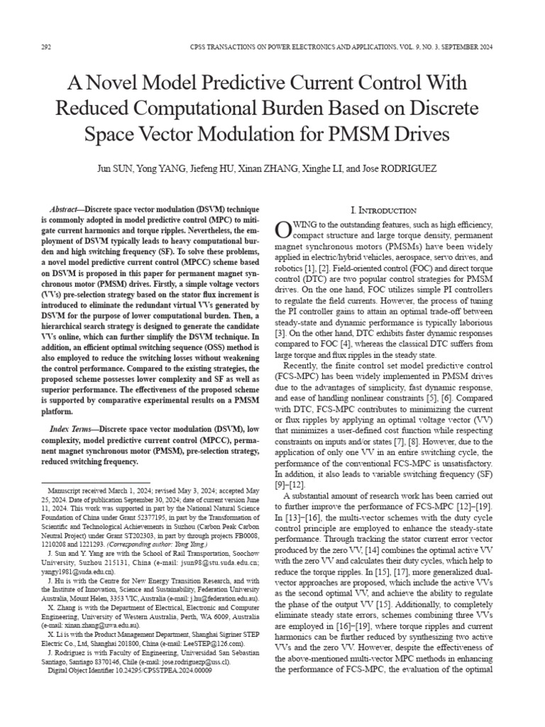 A Novel Model Predictive Current Control With Reduced Computational Burden Based On Discrete ...