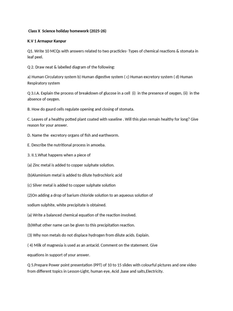 10 Sci H.HW (Summer Vacation) | PDF