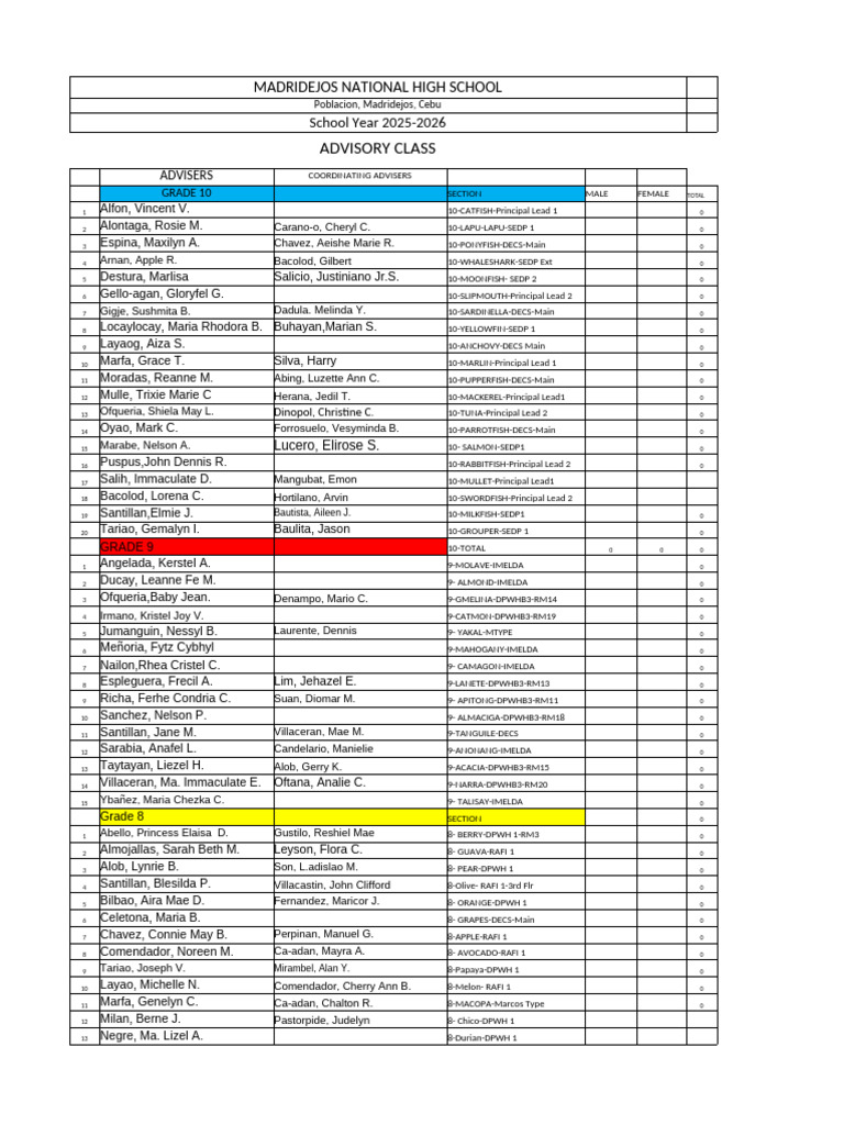 CLASS SCHEDULE 2025 2026 PARTIAL JHS First Semester | PDF ...