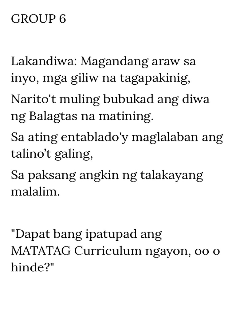 Lakandiwa Magandang Araw Sa Inyo, Mga Giliw Na Tagapakinig, - 20241015 - 213000 - 0000 | PDF