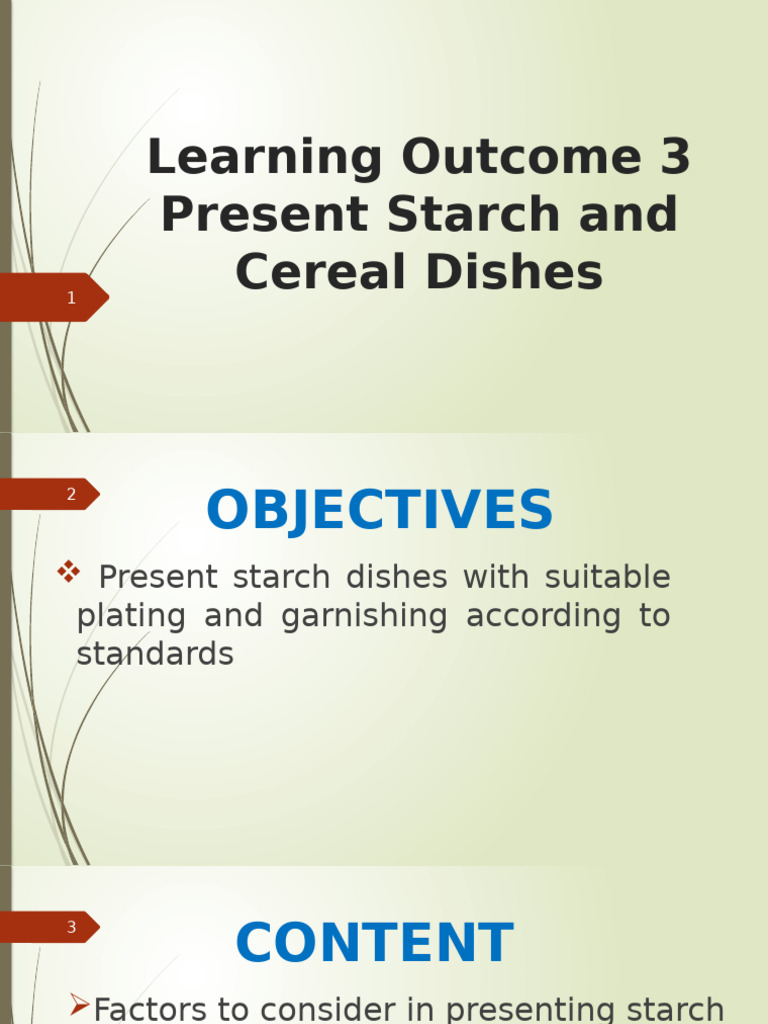 LO3. Present Starch and Cereal Dishes | PDF | Pasta | Western Cuisine