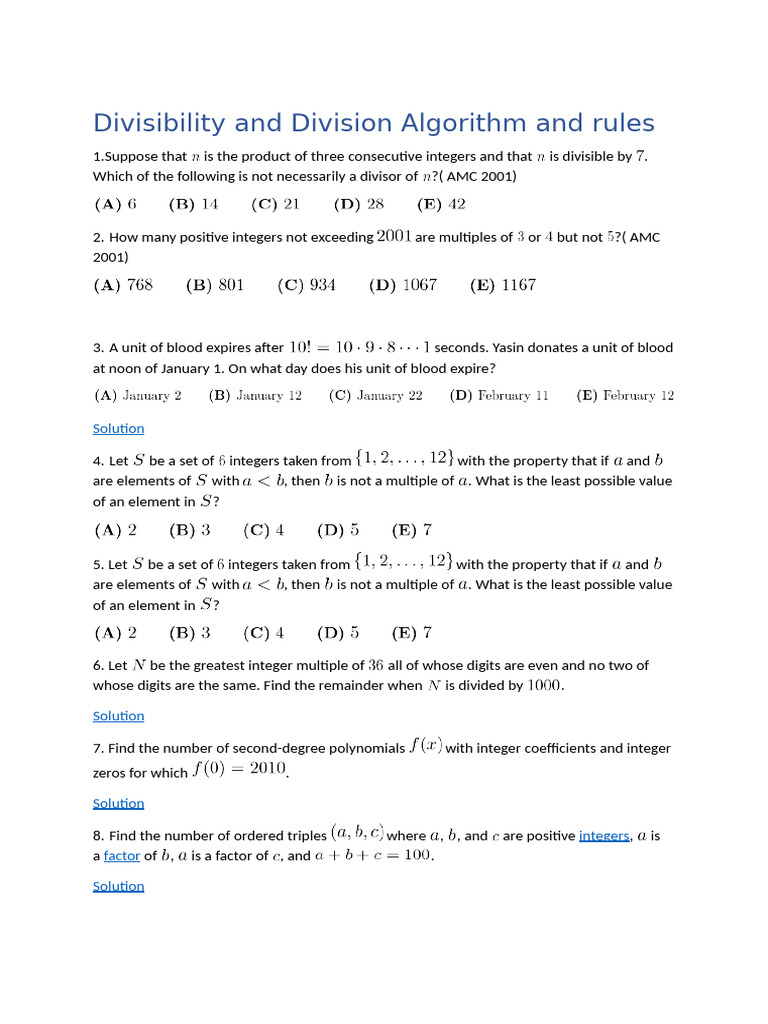 Divisibility & Division Algorithm& Rules | PDF