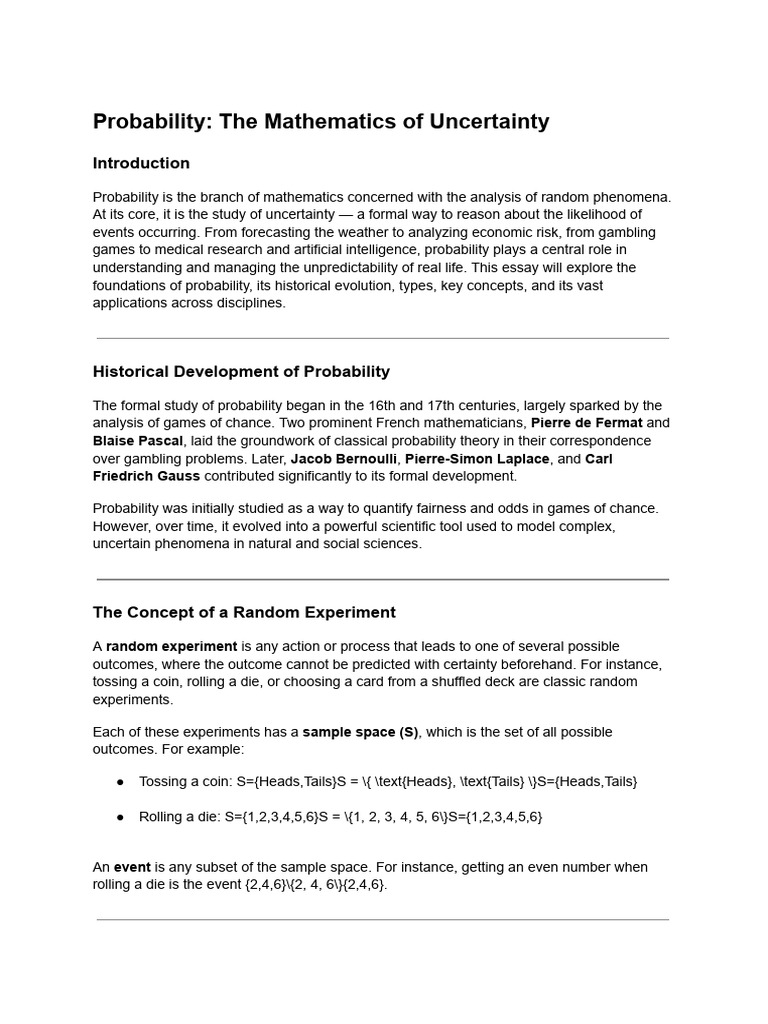 Probability - The Mathematics of Uncertainty | PDF | Probability | Probability Distribution