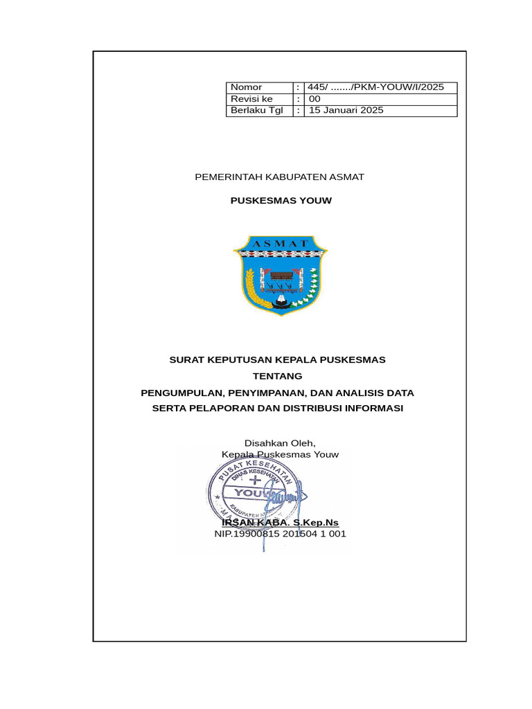 Kebijakan Data Puskesmas Youw 2025 | PDF