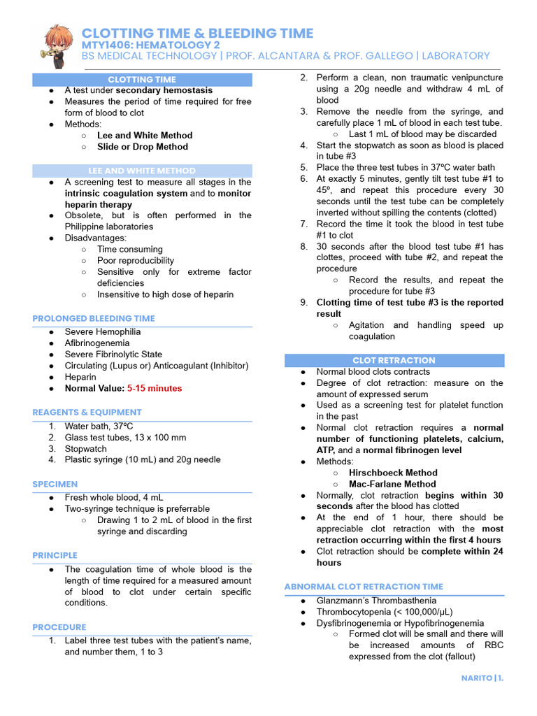 Week7 Clotting Time Bleeding Time Hema2Lab | PDF | Coagulation ...