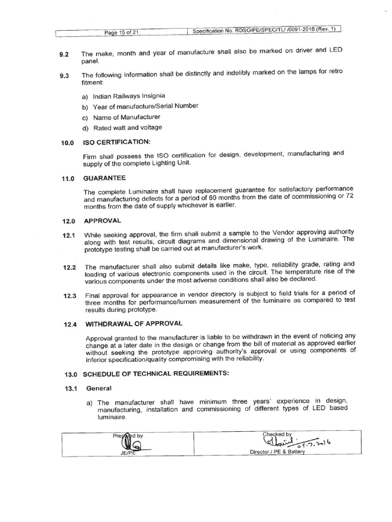 Guarantee Clause LED RDSO SPECN | PDF | Manufactured Goods | Electrical ...