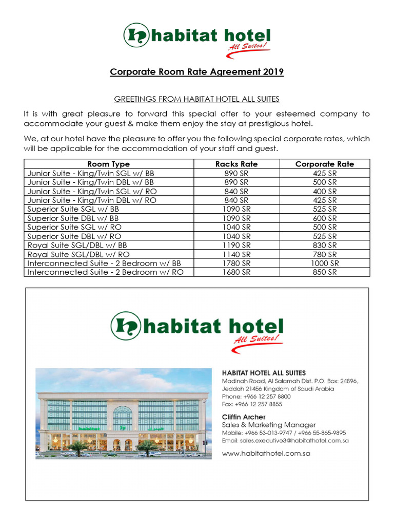 Habitat Hotel Corporate Room Rate Agreement 2019 | PDF