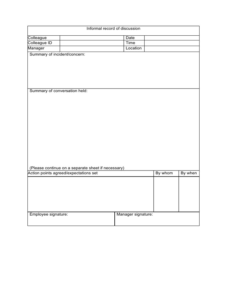 Employee Discussion Record Template | PDF
