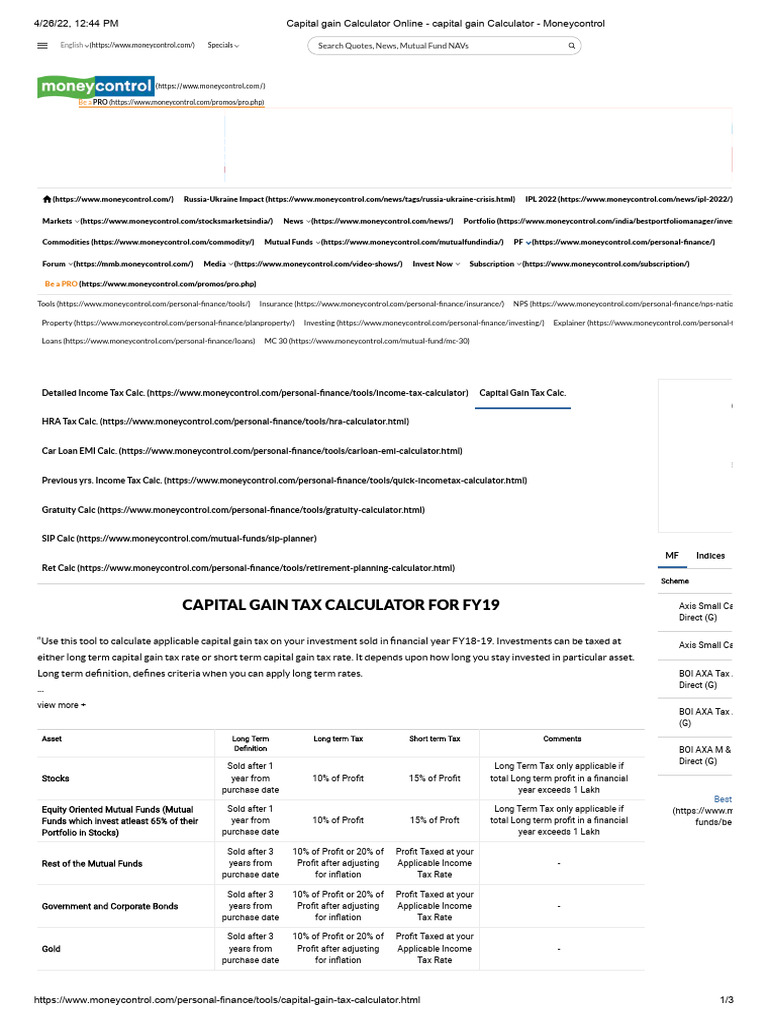 Online Capital Gain Tax Calculator | PDF | Capital Gain | Financial ...