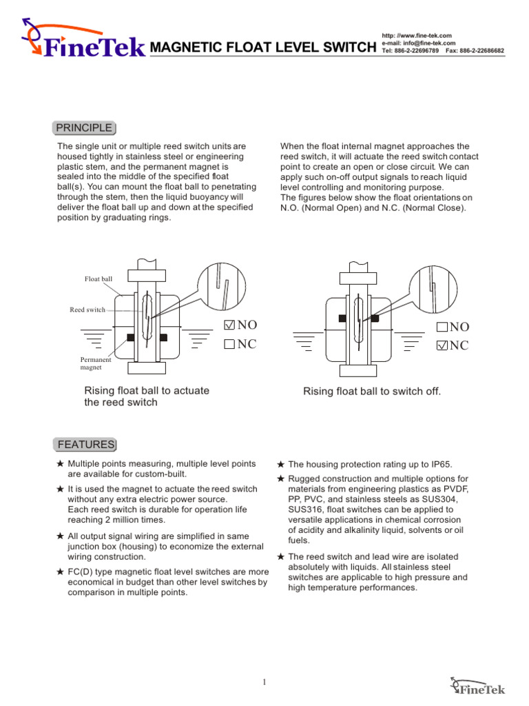 Magnetic Float Level Switch Overview | PDF | Switch | Chemical Compounds