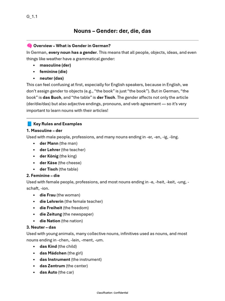 1.1 - German Study Material | PDF | Grammatical Gender | Noun