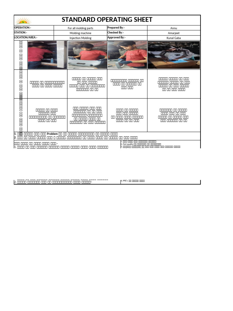 Standard Operating Sheet: Operation:-Prepared By: - Station: - Checked ...