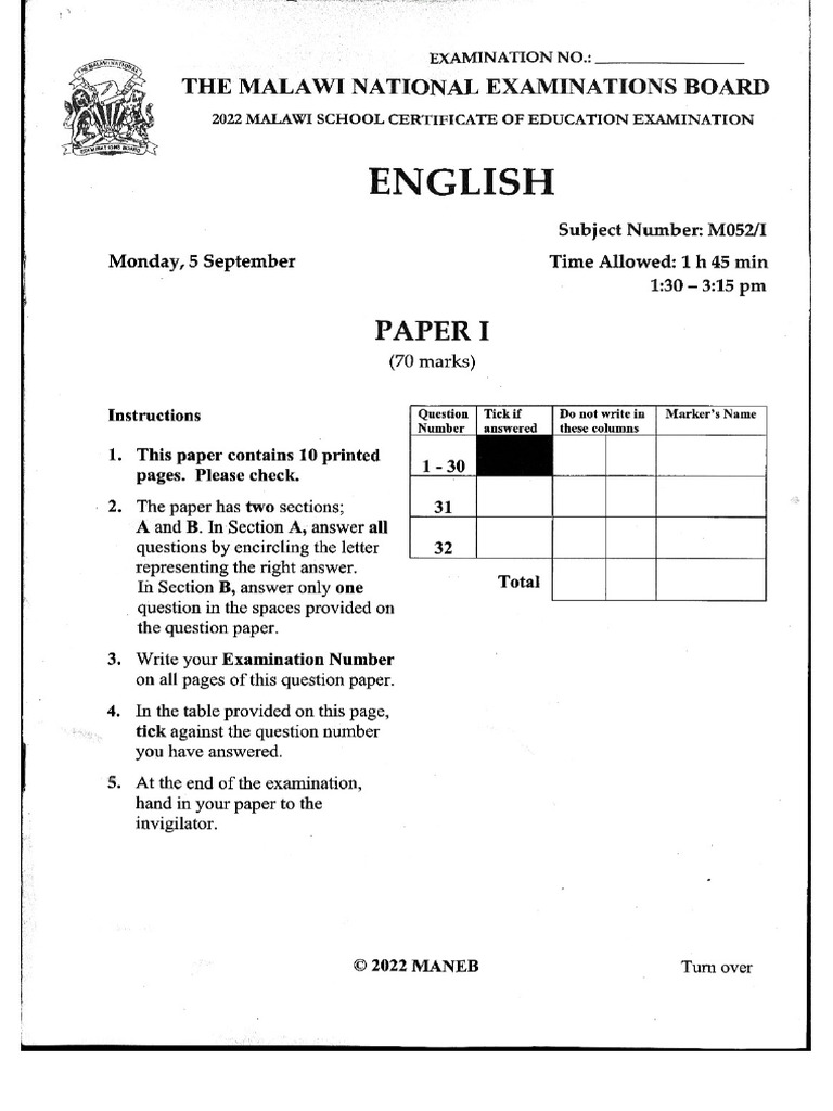 2022 Msce English I Kugwetsa | PDF