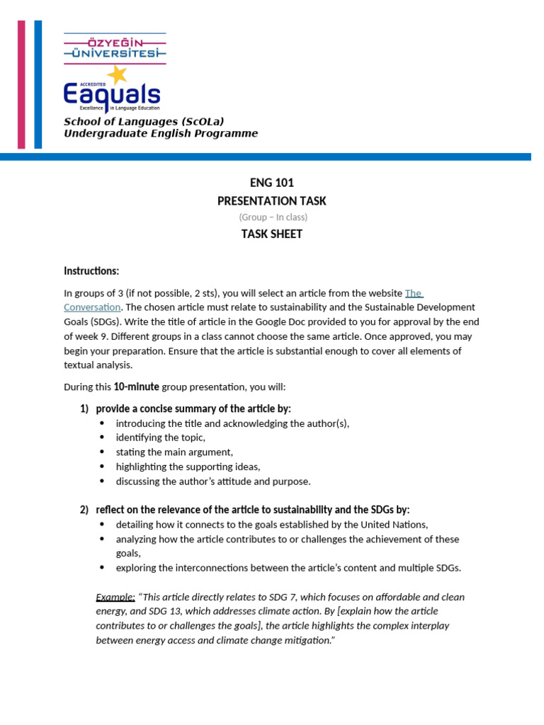 ENG 101 Presentation Task Guidelines Criteria | PDF | Vocabulary ...