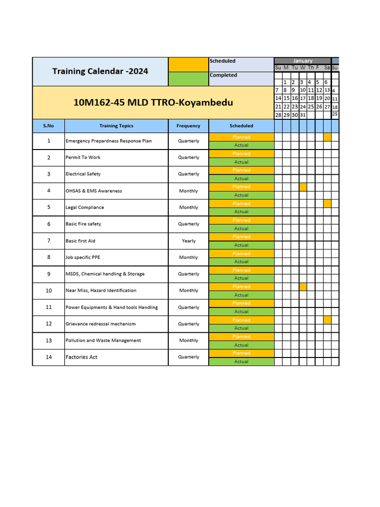 HSE-Training Calender-2024 | PDF | Labor Relations | Workplace