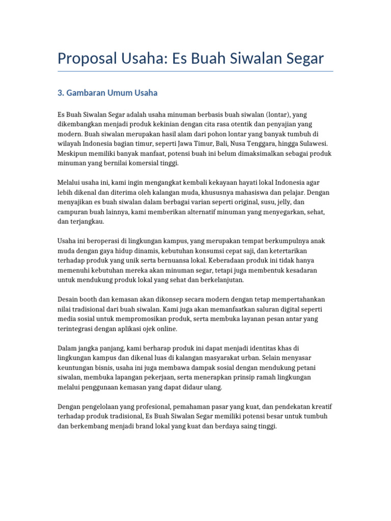Proposal Es Buah Siwalan Segar Lanjutan | PDF