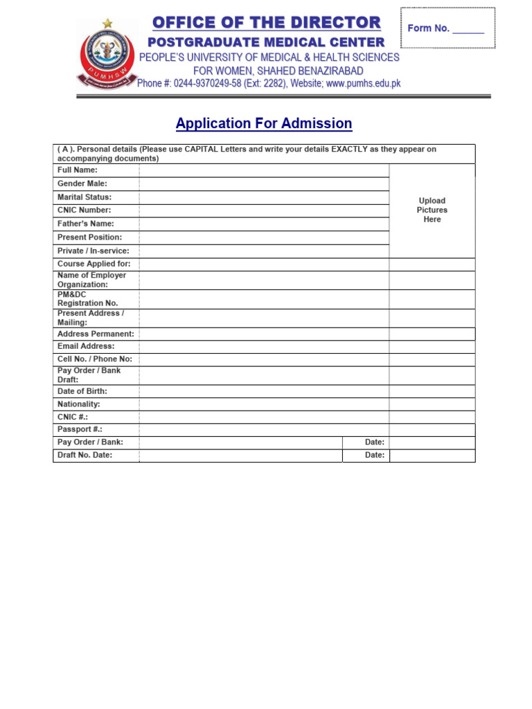DMRD Admission Application 2025 | PDF | Doctor Of Medicine | Medicine