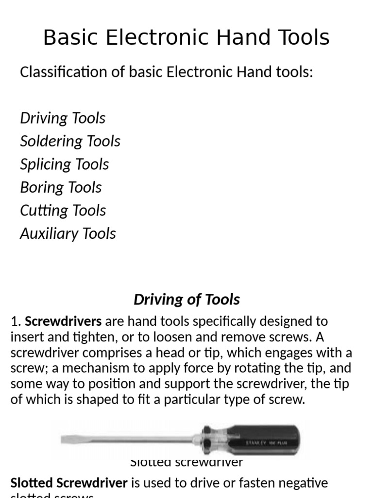 Electronic Hand Tools | PDF | Soldering | Screw