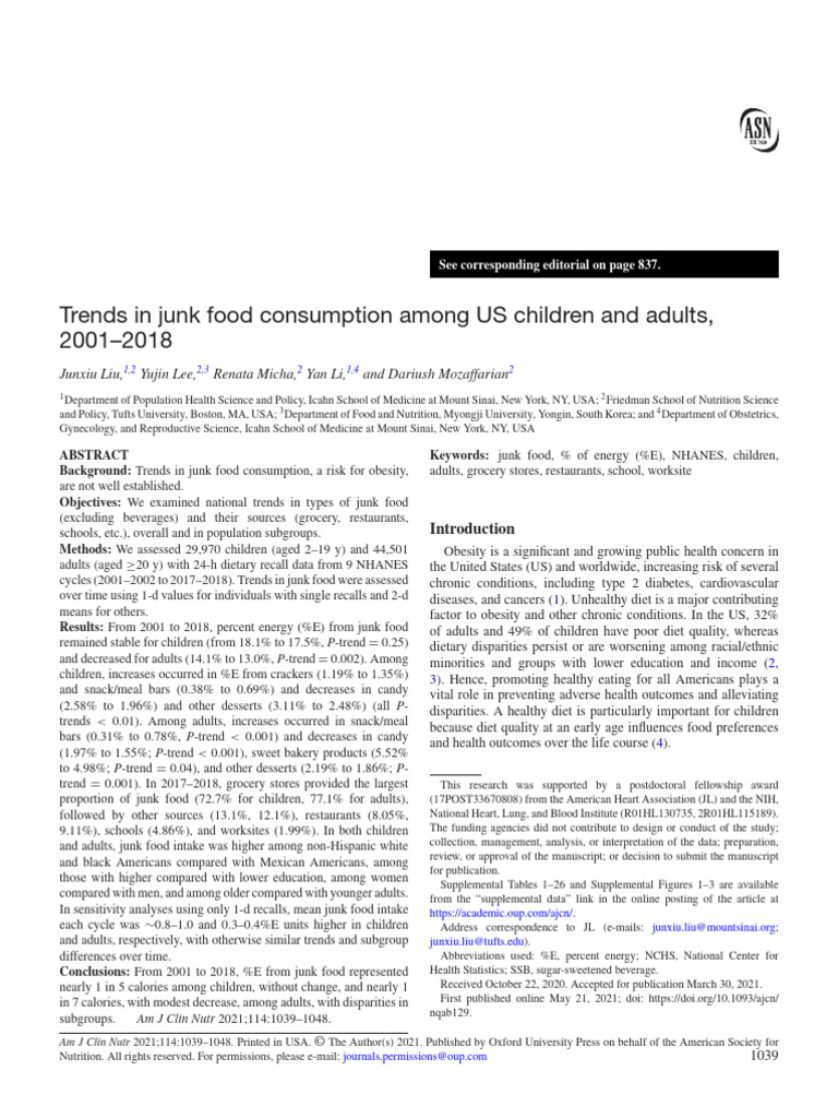 LR-5 Trends in Junk Food, USA | PDF | Junk Food | Obesity