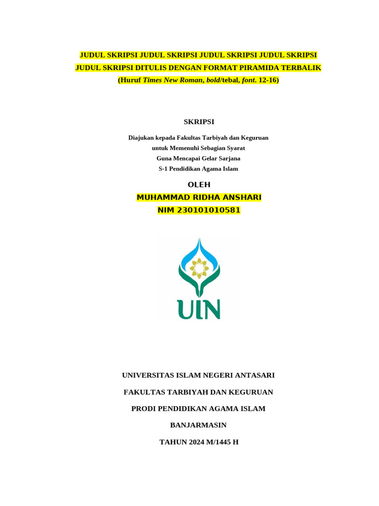 Template Proposal Skripsi Kuanti Uin Antasari (Fixed) | PDF