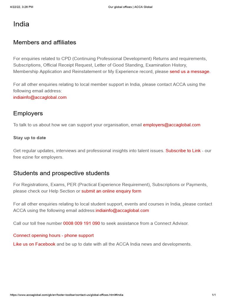 ACCA India Contact Information | PDF
