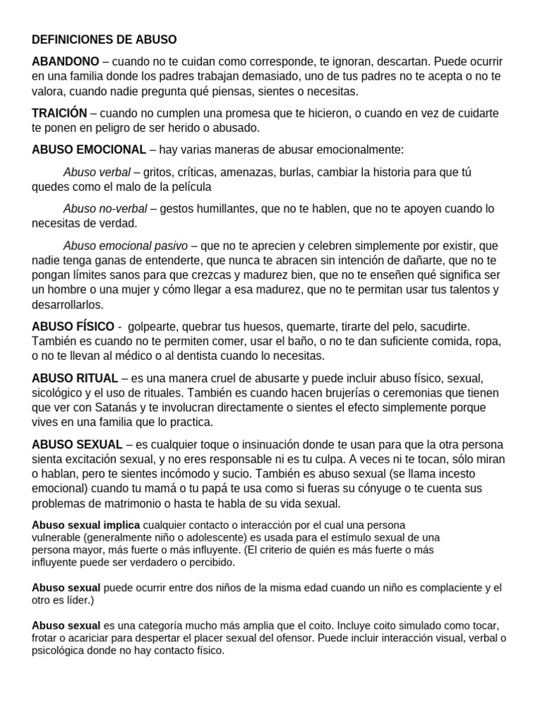 DEFINICIONES de ABUSO - para Niños y Adolescentes | PDF | Abuso sexual ...