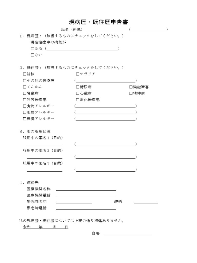 Japanese Forms Medical 1page Template3 | PDF