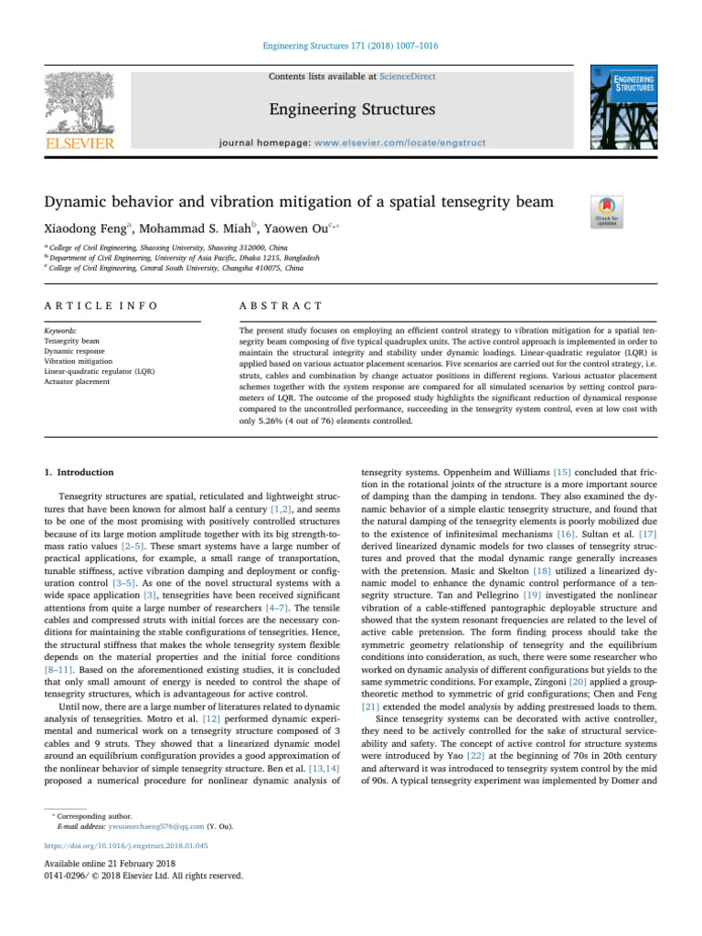 Feng Et Al 2018 - Viga 3D - Analise Dinamica | PDF | Control Theory ...