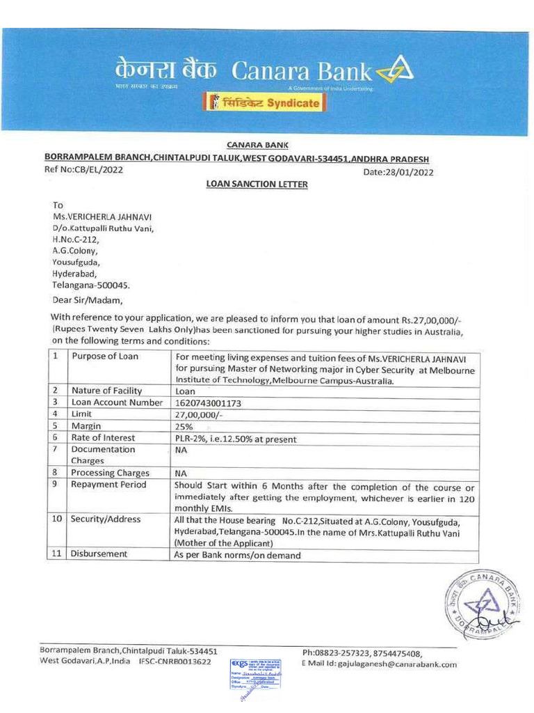 Bank Loan Sanction Letter PDF | PDF