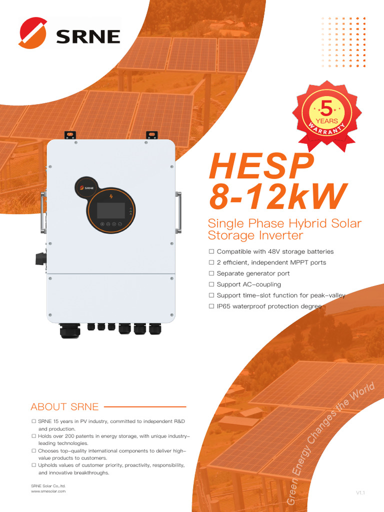 SRNE - HESP Series - EU - 48V - 8 12kW - 230V - Solar Storage Inverter - Datasheet - 1.1 | PDF ...