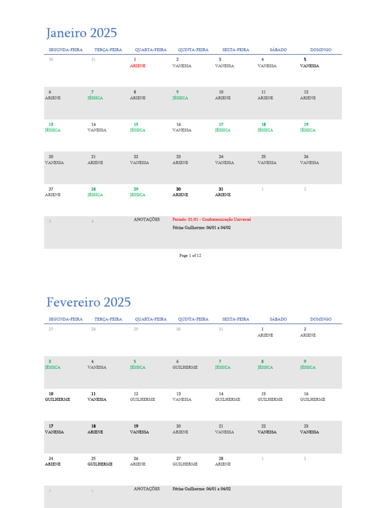 Calendário 2025 com Feriados | PDF