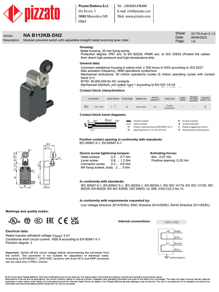 NAB112KB-DN2 Prewired Switch With Adjustable Straight Metal Revolving ...