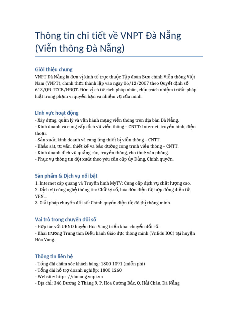 VNPT Da Nang Chi Tiet | PDF
