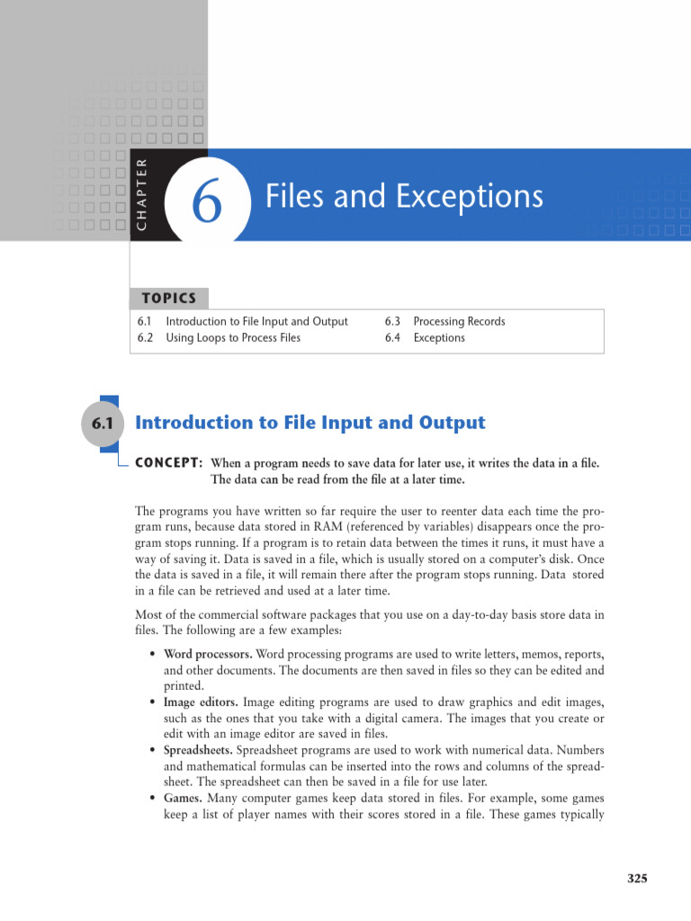 Chapter 6 Files Exceptions | PDF | Computer File | Spreadsheet