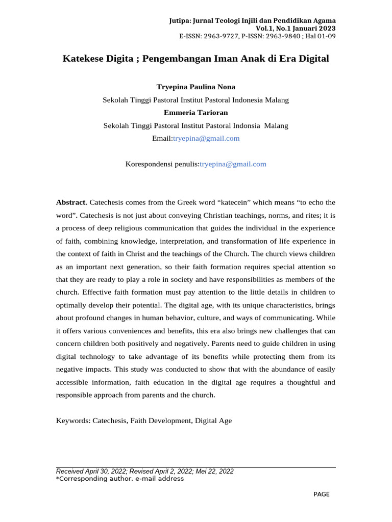 (Tryepina Paulina Nona) Katekese Digital Pengembangan Iman Anak Di Era ...