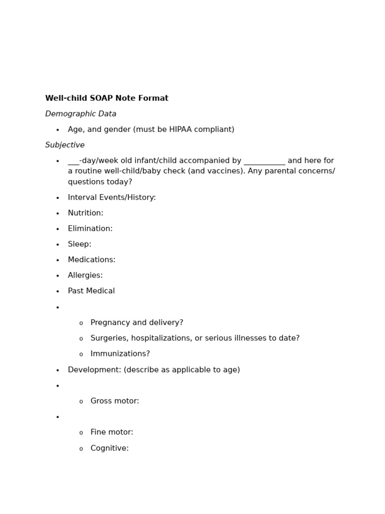 Well-Child Visit SOAP Note Template | PDF