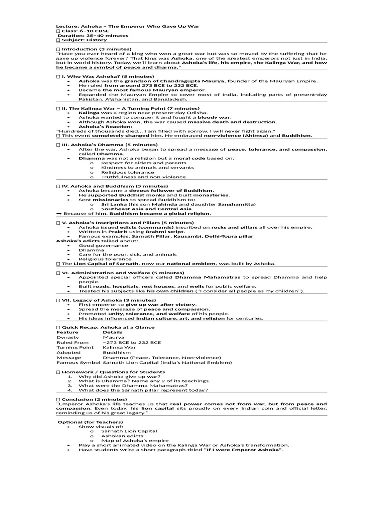 Lecture on emperor ashoka | PDF | Ashoka