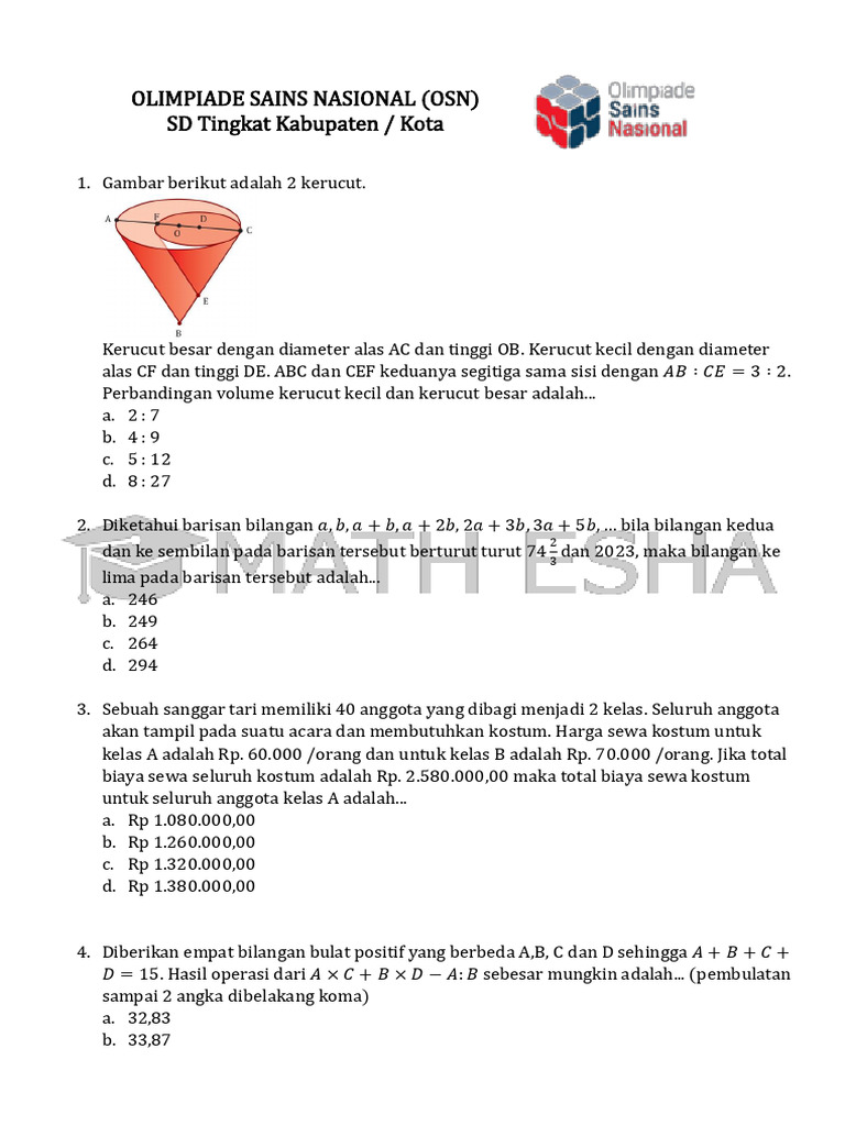 Soal Osn Matematika SD Part 3 | PDF