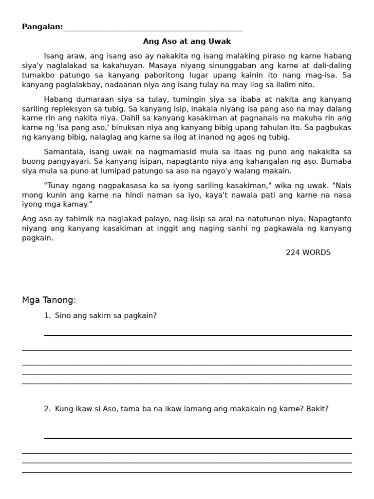 Ang Aso at Ang Uwak | PDF