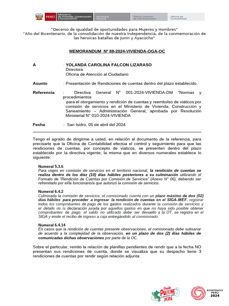 Proyecto de Memo Rendiciones de Cuentas OAC Paar Visto Bueno FINAL | PDF | Gobierno