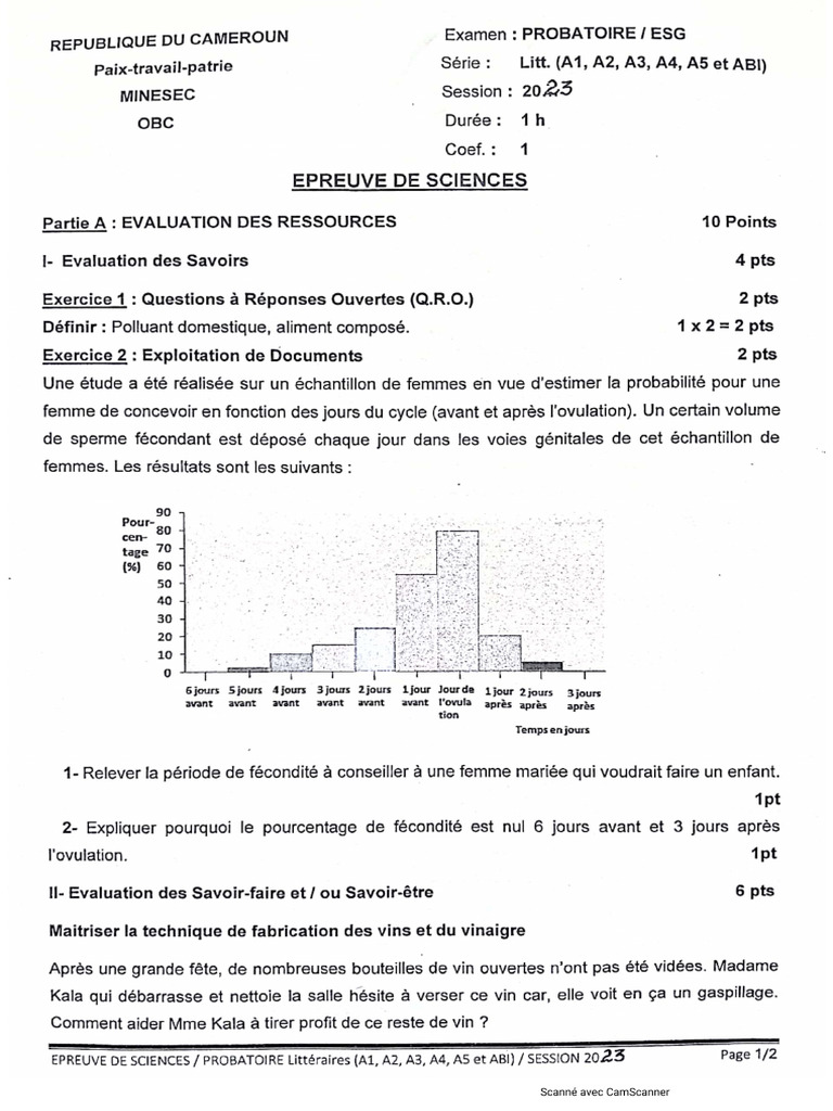 Prob. Esg 2023 - Série A4 - Epreuve de Sciences | PDF