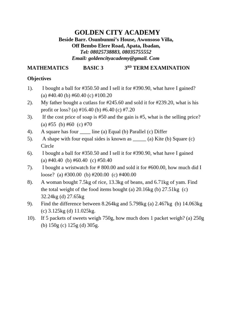 Basic 3 Term Exams: Math, English, Tech, Social Studies | PDF | Foods ...