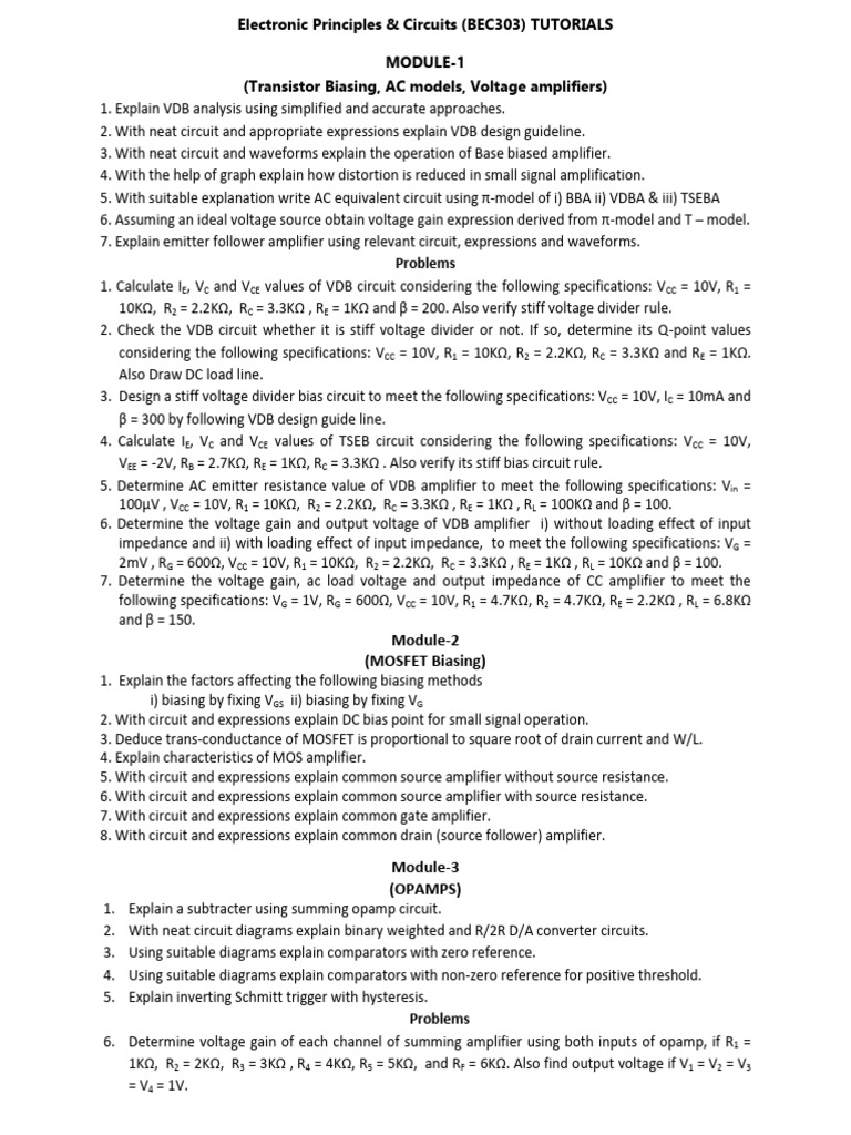 EPC - BEC303 Question Bank | PDF | Electronic Oscillator | Amplifier