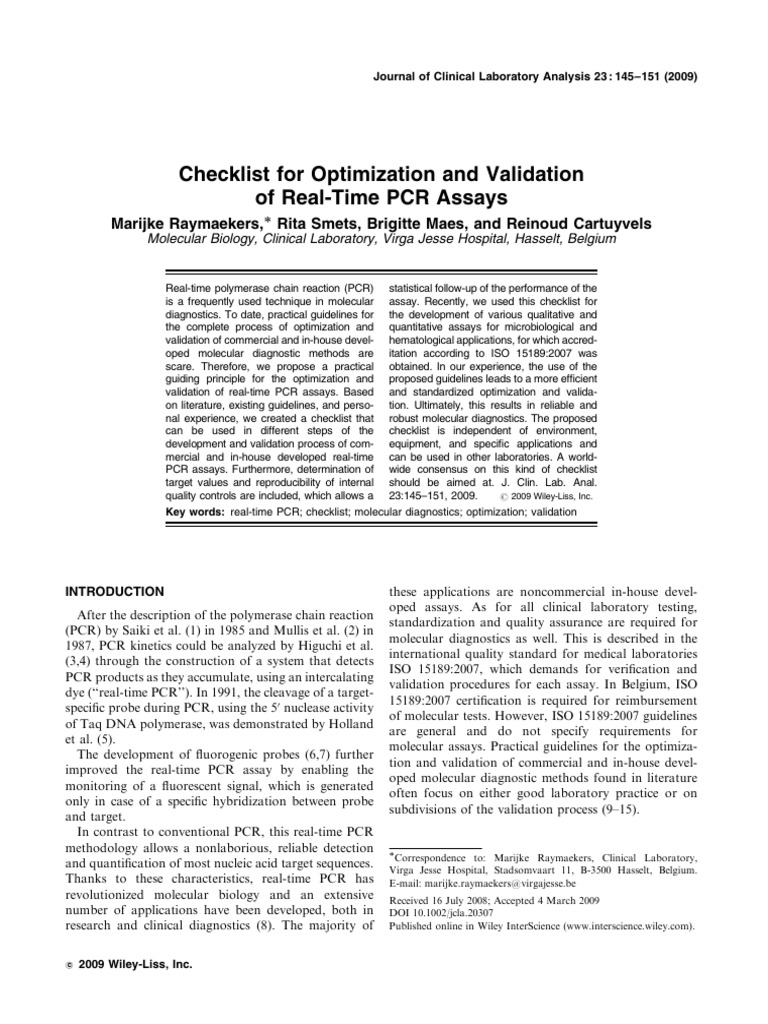 Raymaekers Et Al Optimisation 2009 | PDF | Polymerase Chain Reaction ...