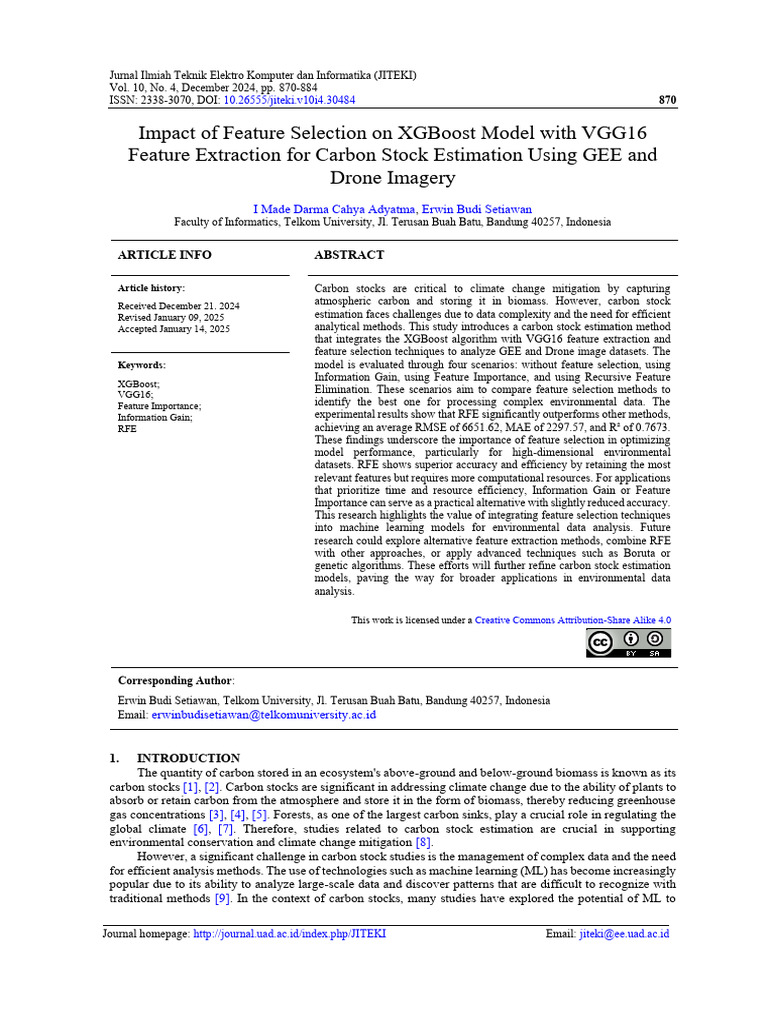 Impact of Feature Selection On Xgboost Model With Vgg16 Feature Extraction For Carbon Stock ...