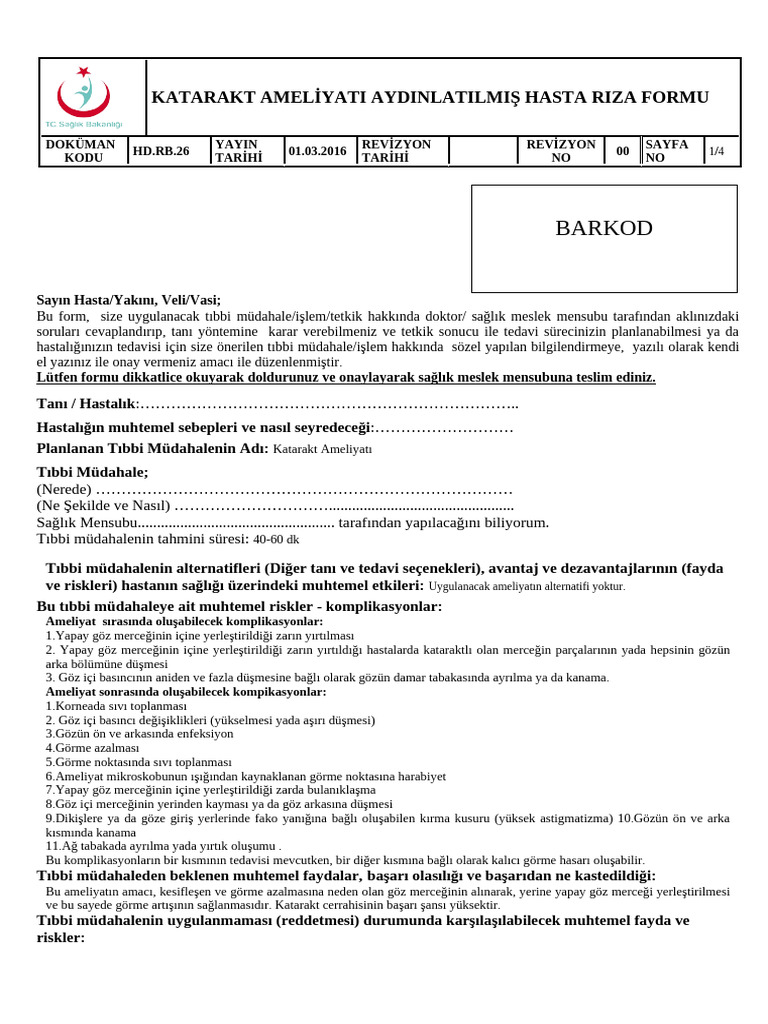 Katarakt Ameli̇yati Aydinlatilmiş Hasta Onam Formu | PDF