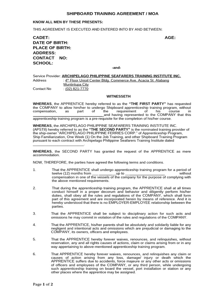 Apprenticeship Agreement 4 | PDF | Apprenticeship | Civil Law (Legal ...