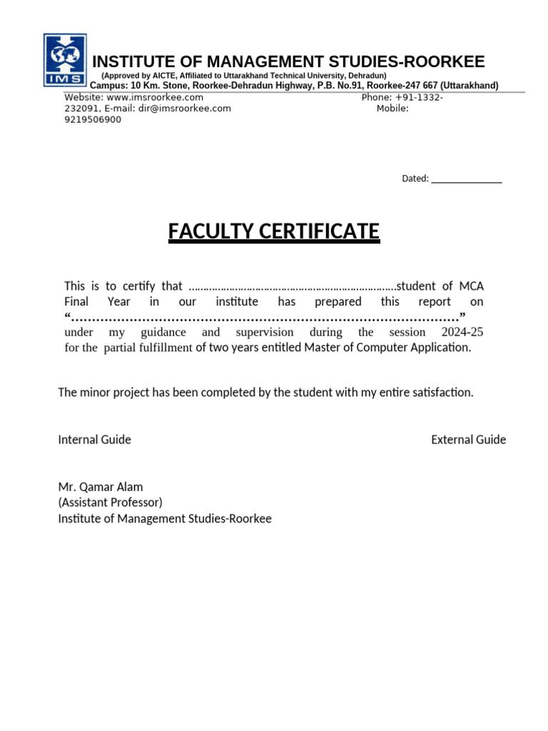 Faculty Certificate (MCA) | PDF