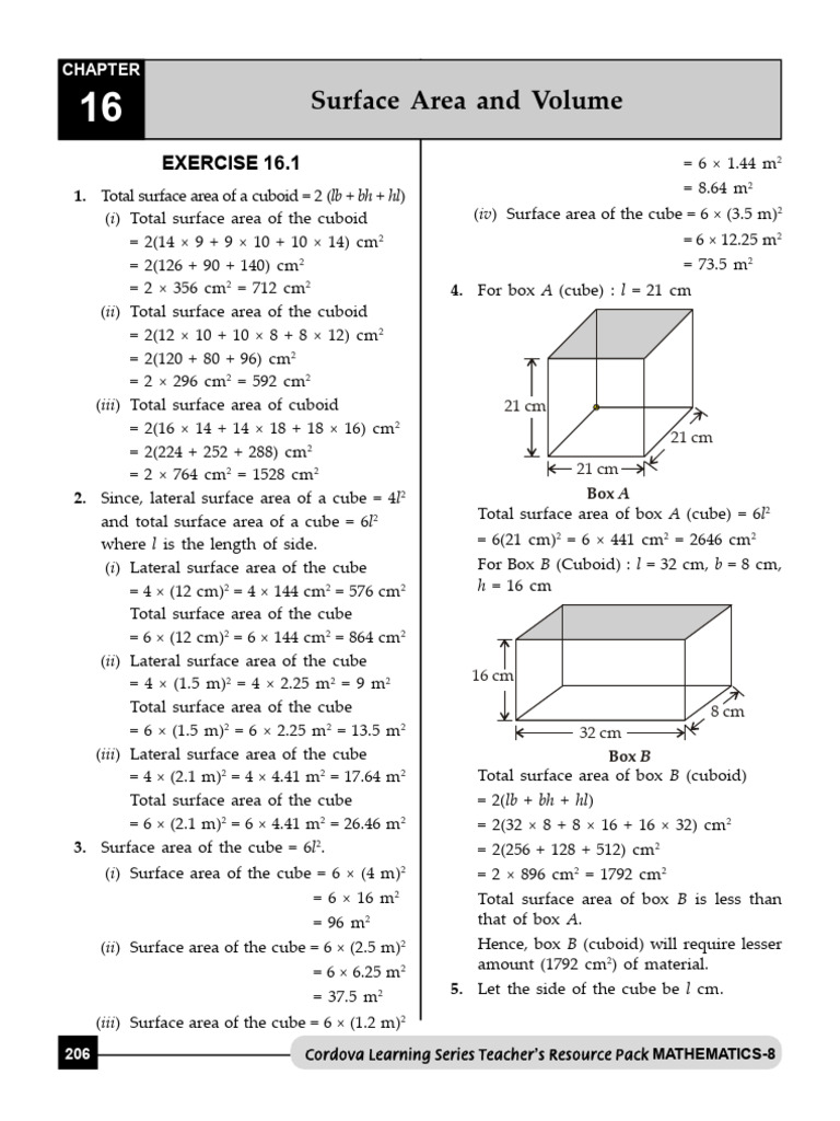 Surface Area and Volume of Cubes and Cuboids | PDF | Volume | Area