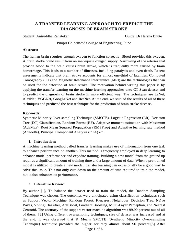 A Transfer Learning Approch To Predict The Diagnosis of Brain Stroke | PDF | Machine Learning ...